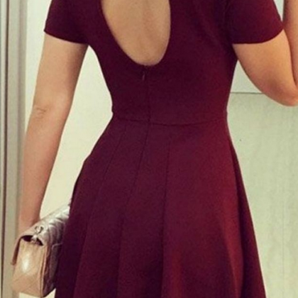 Maroon Short Sleeves Homecoming Dresses Beading Open Back Graduation ...