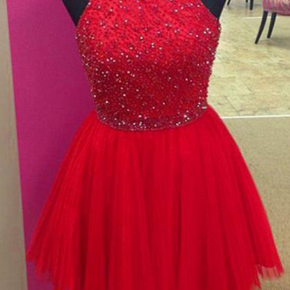Cute Red Beaded One Shoulder Mini Prom Dresses Short Evening Dresses on ...