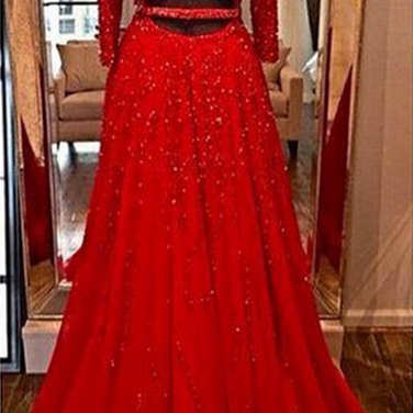 Design Elegant Prom Dress,red Long Sleeves Prom Dresses,evening Dresses ...