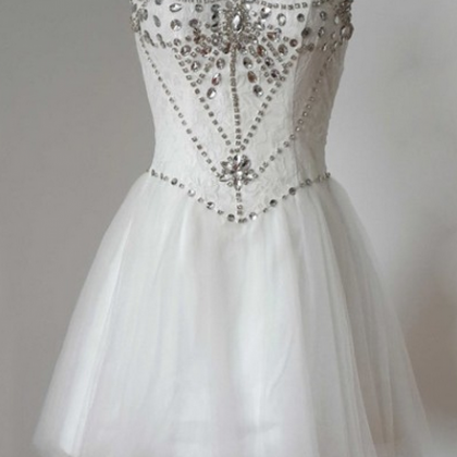 White Homecoming Dresses Open Back Sleeveless Beaded Knee-length ...