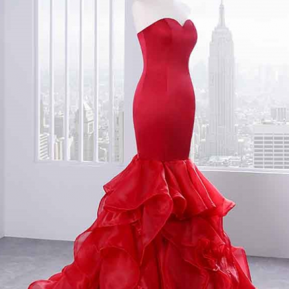 Mermaid Ruffle Organza Prom Dresses Sweetheart Women Party Dresses on ...