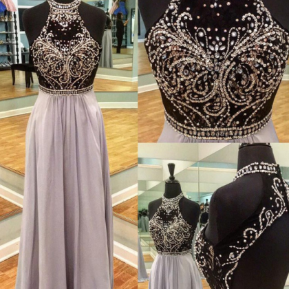 Halter Beaded Prom Dress With Open Back on Luulla