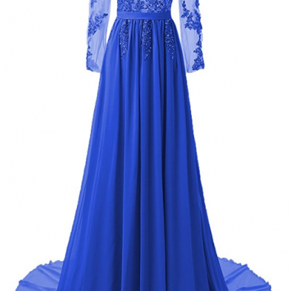 Long Sleeves Blue Prom Dress With Open Back on Luulla