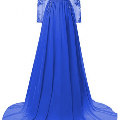Long Sleeves Blue Prom Dress With Open Back on Luulla