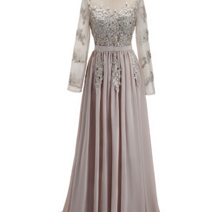 Elegant Long Sleeves Chiffon Formal Prom Dress, Beautiful Long Prom ...