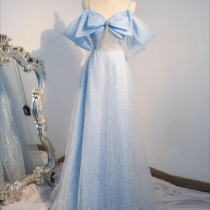 Prom Dresses,a-line Tulle Sequin Blue Long Prom Dress, Blue Long Formal ...