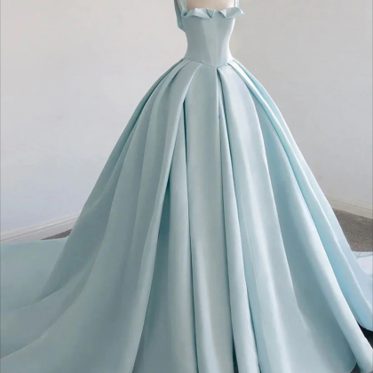 Prom Dresses,blue Satin Sweep Train Long Prom Dresses, Blue Satin ...