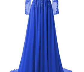 Long Sleeves Blue Prom Dress With Open Back on Luulla