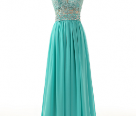 Hot Sale Cheap Turquoise Dresses Sheer Neck Back See Through Turquoise ...