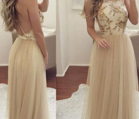 Open Back Halter Straps Prom Dress,backless Tulle Formal Gown,formal ...