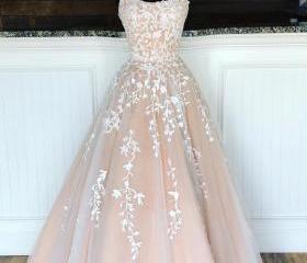 Elegant Sweetheart A-line Lace Tulle Formal Prom Dress, Beautiful Long ...