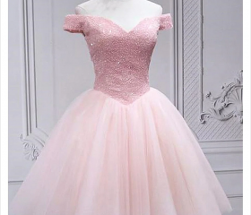A Line Off Shoulder Tulle Short Homecoming Dress With Appliques, Mini ...