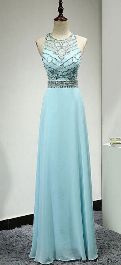 Pretty High Neckline Prom Dresses,long Evening Dresses,chiffon Prom ...