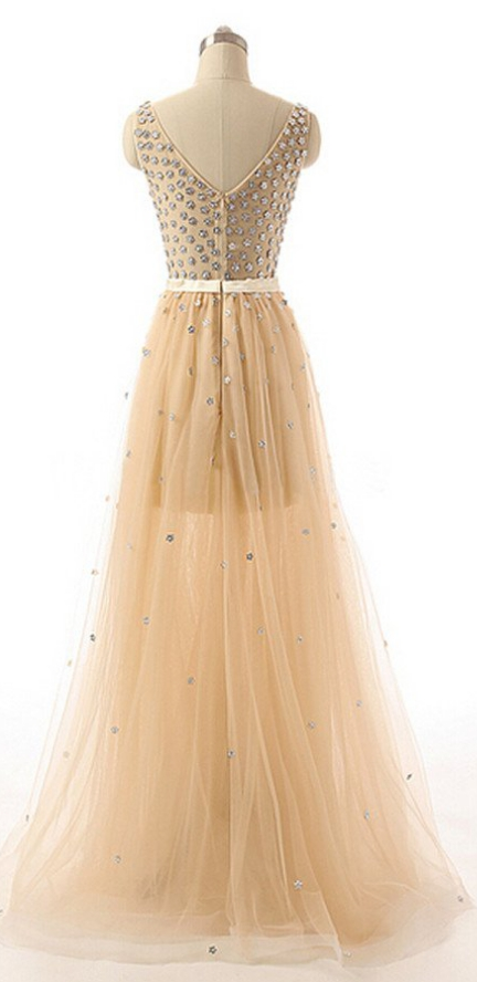 Deep V-neck Beaded Modest Long Prom Evening Dresses on Luulla