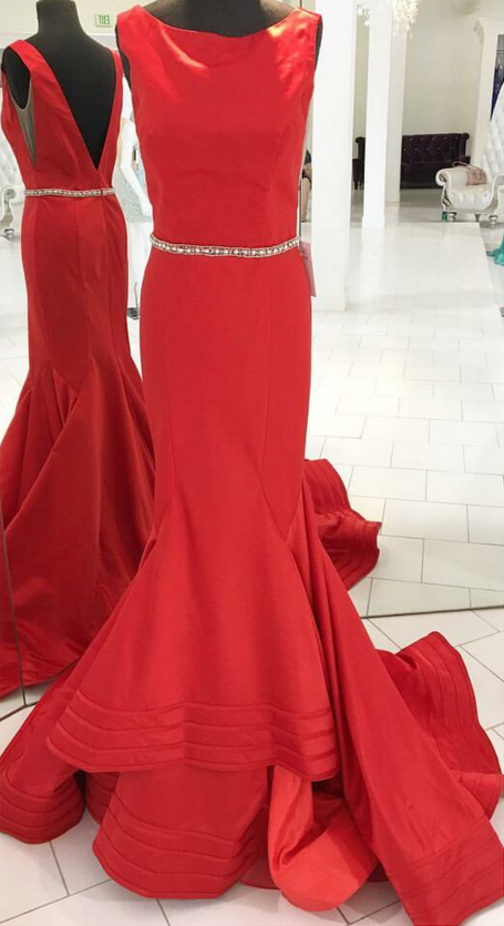 Red Sweetheart Sheath Slit Prom Dress,sheer Back Evening Gown With Prom ...