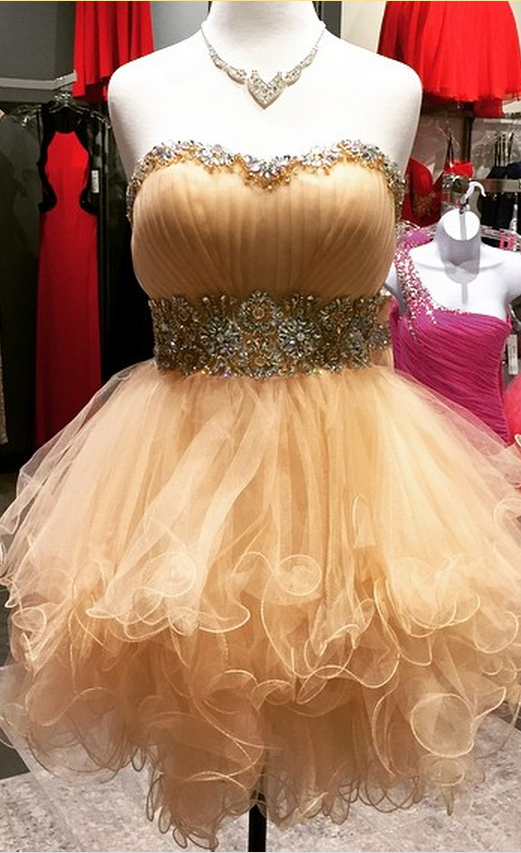 Prom Dresses,evening Dress,chic Beaded Sweetheart Organza Ruffles Short ...