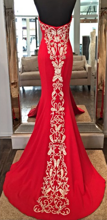 Custom Made Charming Red Embroidery Prom Dress, Sexy Sweetheart Evening ...