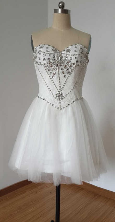 White Homecoming Dresses Open Back Sleeveless Beaded Knee-length ...