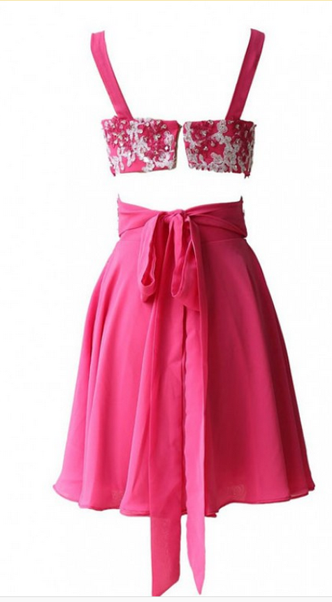 Pink Homecoming Dresses Open Back Spaghetti Strap Embroidered Mini ...