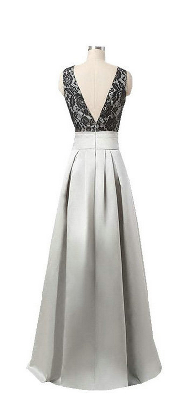 Sleeveless Lace Satin Open Back Silver Formal Women Dress on Luulla