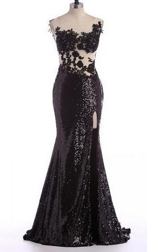 Black Long Appliques Mermaid Sweetheart Sequins Prom Dresses Prom Gowns ...
