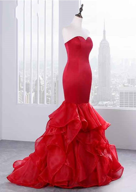 Mermaid Ruffle Organza Prom Dresses Sweetheart Women Party Dresses on ...