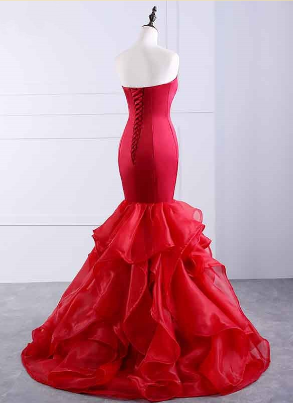 Mermaid Ruffle Organza Prom Dresses Sweetheart Women Party Dresses on ...