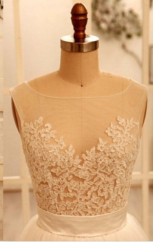Custom Made A Line Round Necklace Lace Wedding Dresses, Deep V Neck ...