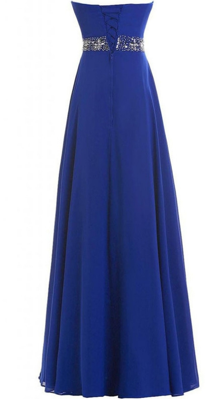 Blue Beaded Embellished Sweetheart Chiffon Floor Length A-line Formal ...