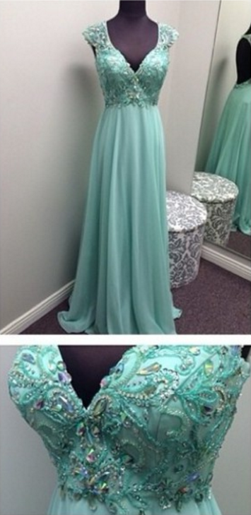 Cap Sleeve Prom Dress,beading Prom Dress,long Prom Dress,chiffion Prom ...