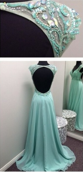 Cap Sleeve Prom Dress,beading Prom Dress,long Prom Dress,chiffion Prom ...