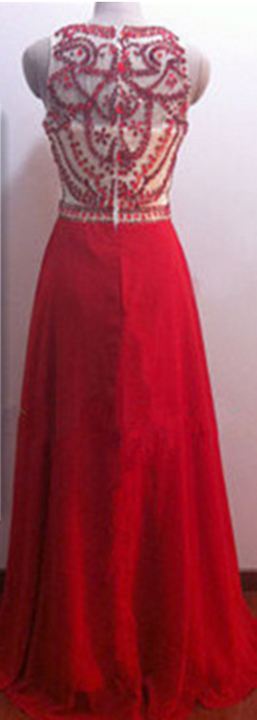 Red Long Prom Dress Round Neck Long Prom Dresses Elegant Women Dress ...
