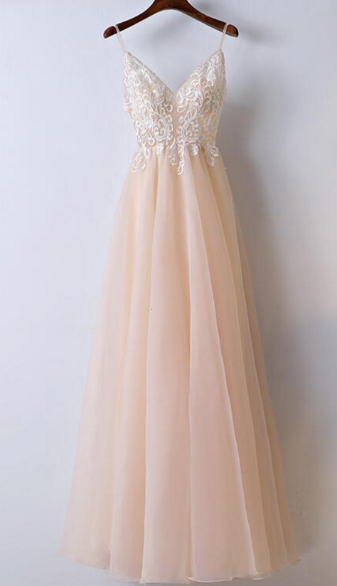 Spaghetti Straps Long Prom Dress With Lace on Luulla