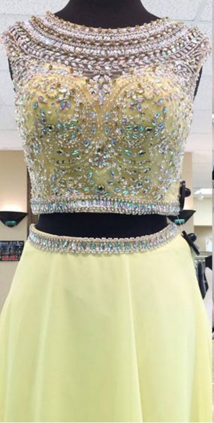 A Light Yellow Two-piece Chiffon Gown, Evening Dress. on Luulla