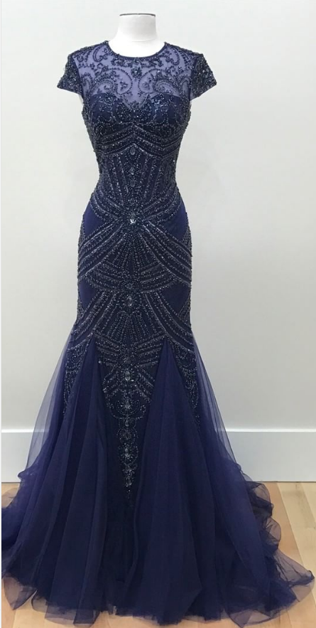 A Navy Ball Gown With A Keyhole, Evening Dress. on Luulla