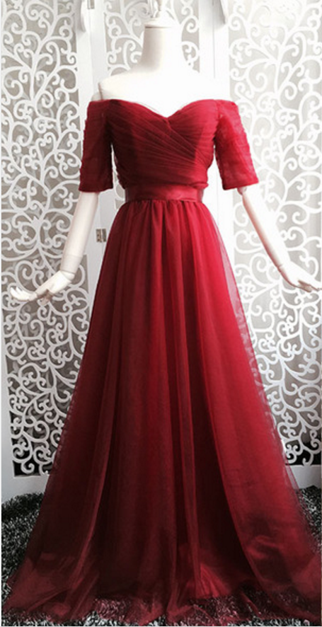 A Wine Red Semi-sleeve Formal Dress, Evening Dress. on Luulla