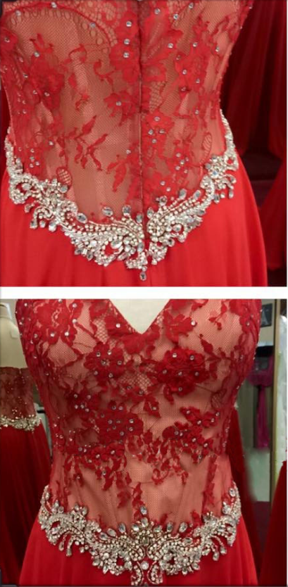 Red Prom Dress With Lace Bodice on Luulla