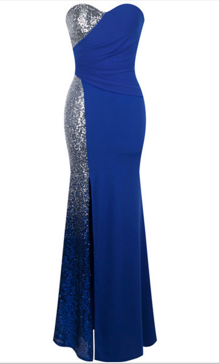 Strapless Sweetheart Gradient Sequin Ruched Floor-length Prom Dress ...