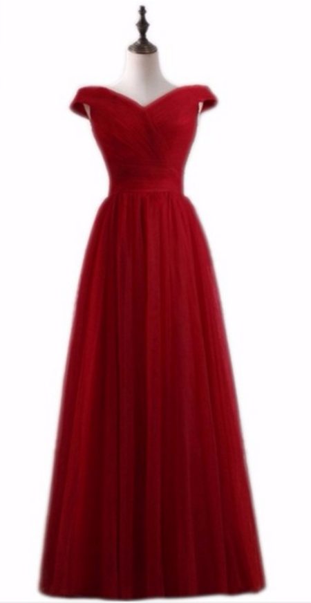 Dark Red Dress Evening A-ligne Wedding Dress Party Net Crease Homemade ...