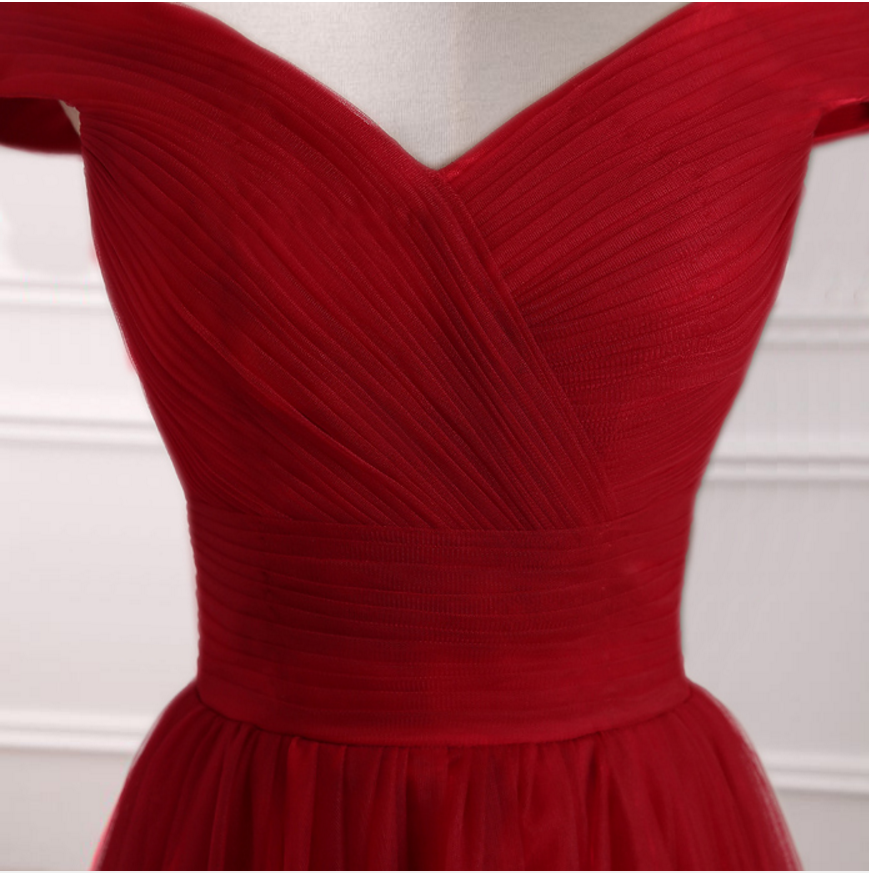 Dark Red Dress Evening A-ligne Wedding Dress Party Net Crease Homemade ...