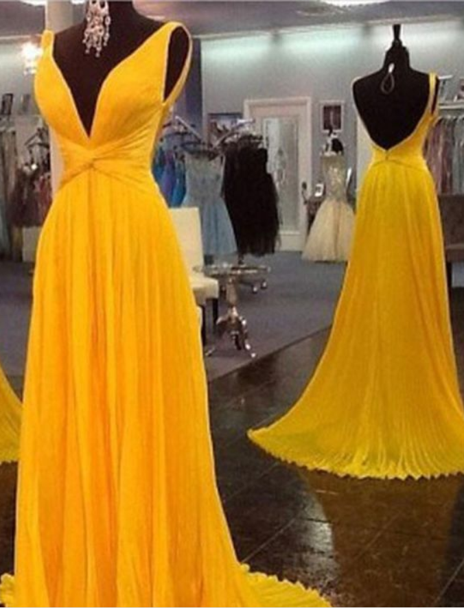 Yellow Prom Dresses,chiffon Prom Gown,backless Prom Dresses,prom ...