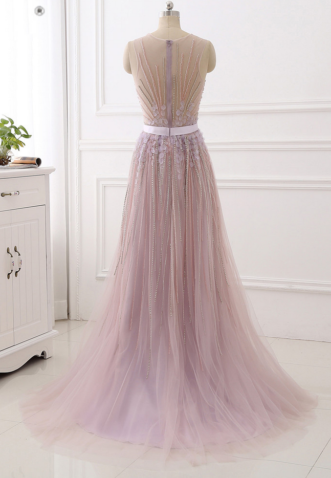Unique Tulle Beaded Long Evening Dress, 3d Flower Senior Prom Dress on ...