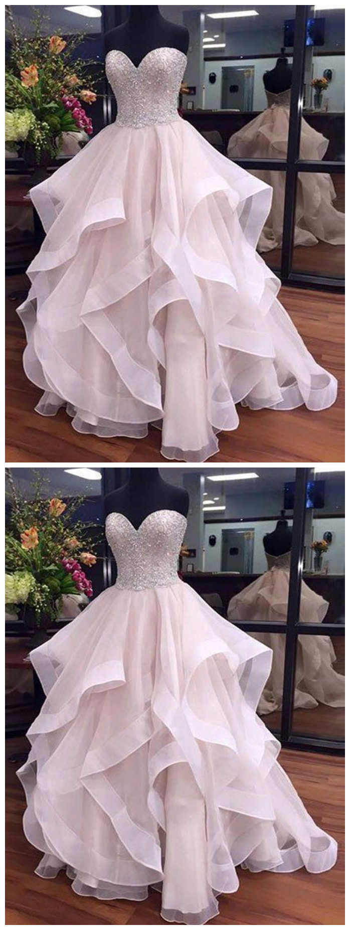 A-line Ivory Prom Dresses,beaded Prom Dresses,ruffles Prom Dresses ...