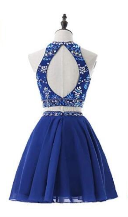 Shiny Royal Blue Beaded Crystal Short Homecoming Dress Ball Gown