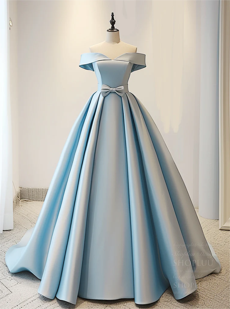 Prom Dresses,a-line Off Shoulder Satin Blue Long Prom Dress, Blue Long ...