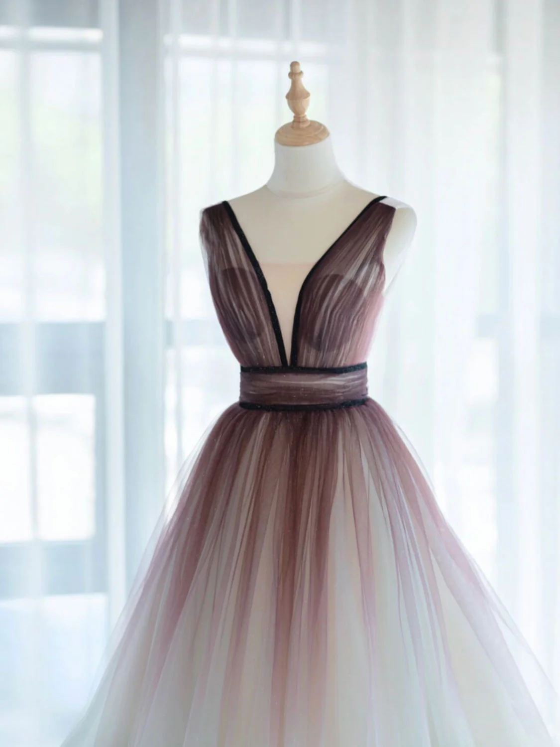 Prom Dresses,a-line V Neck Tulle Long Brown Prom Dresses, Tulle Long ...