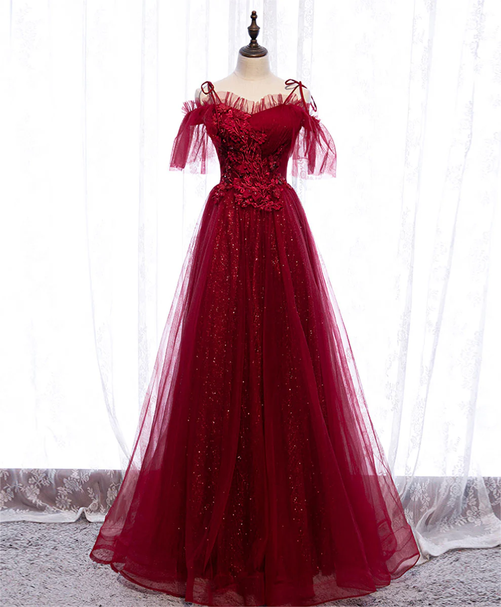 Prom Dresses,burgundy Sweetheart Tulle Lace Long Prom Dress Burgundy ...