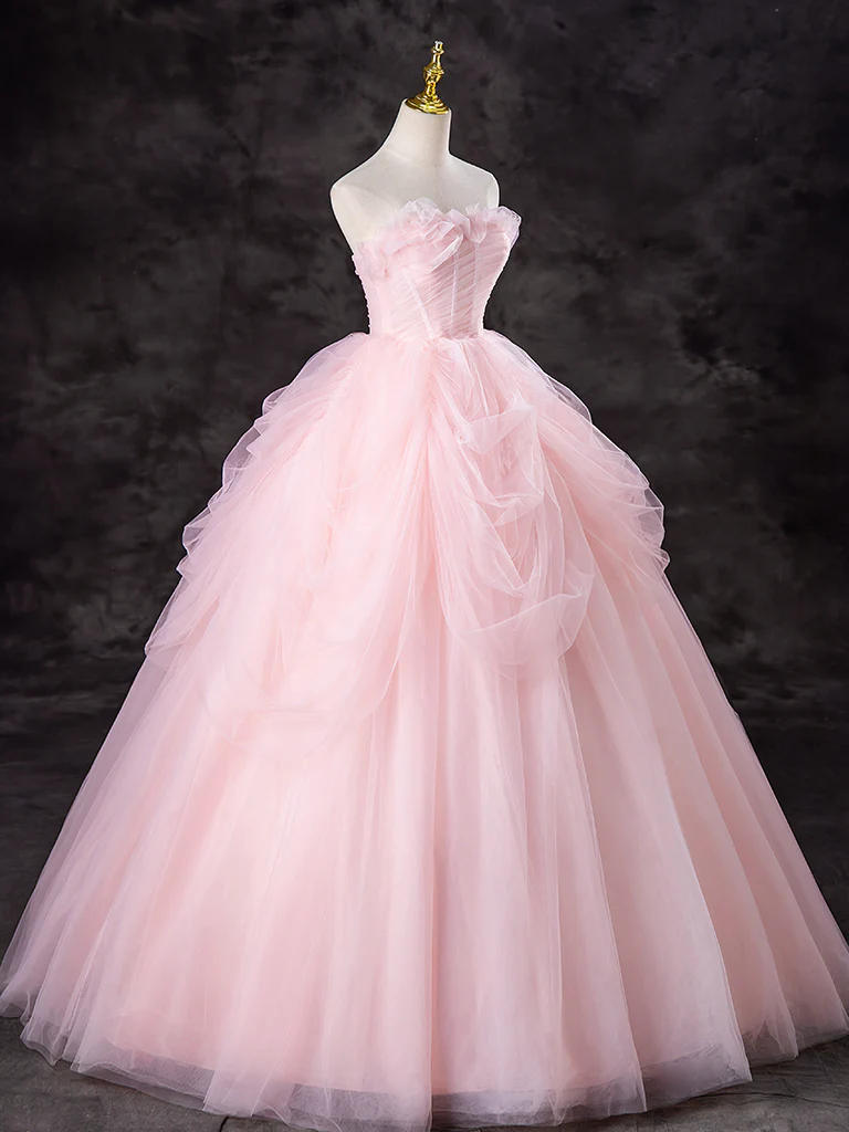 Prom Dresses,a-line Tulle Pink Long Prom Dress, Pink Long Sweet 16 ...