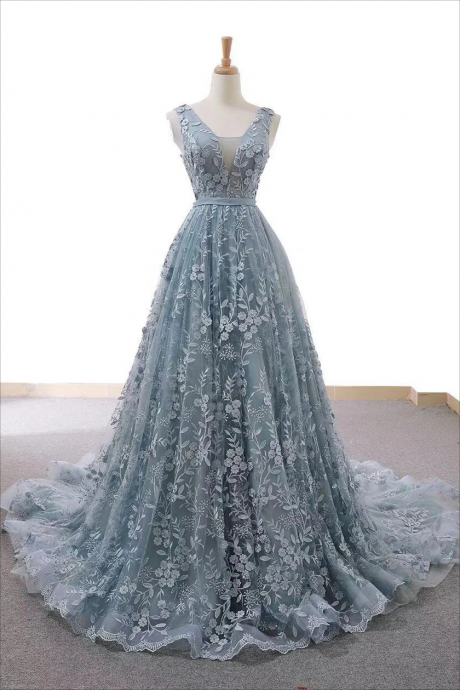 Elegant A Line Strapless Open Back 3d Flowers Lace Formal Prom Dress ...