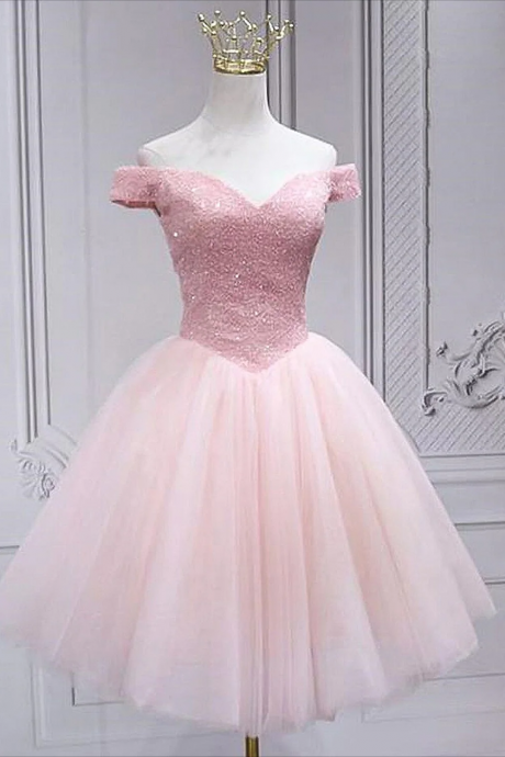 A Line Off Shoulder Tulle Short Homecoming Dress With Appliques, Mini ...